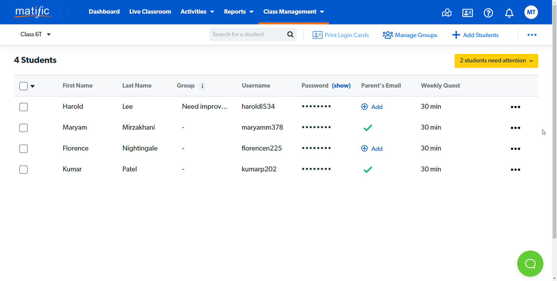 Edit a student's first or last name – Matific Help